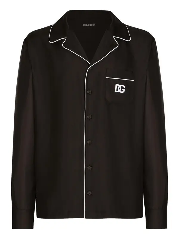 Dolce & Gabbana Logo-embroidered Silk Pajama Shirt - Black