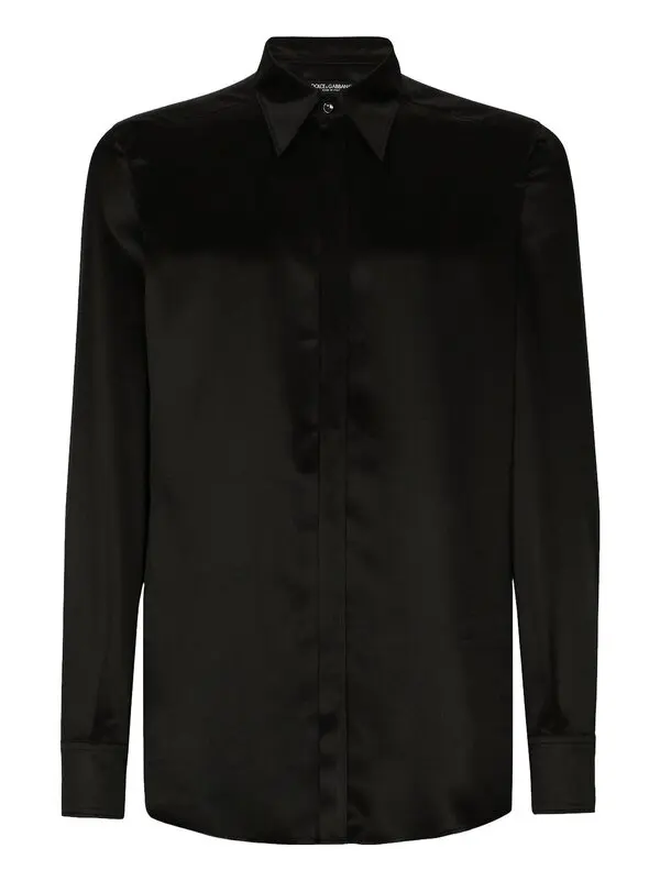 Dolce & Gabbana Martini-fit Button-down Satin Shirt - Black