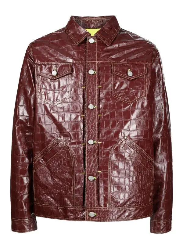 PALMER Crocodile-effect Faux Leather Jacket - Red