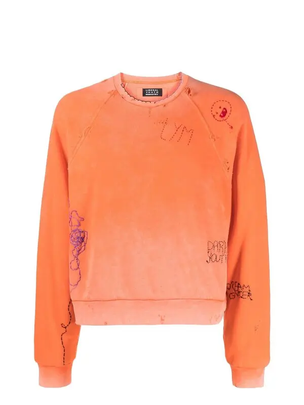 LIBERAL YOUTH MINISTRY Distressed-effect Embroidered Sweatshirt - Orange