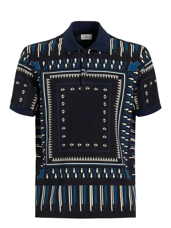 Etro Geometric-print Cotton Polo Shirt - Blue