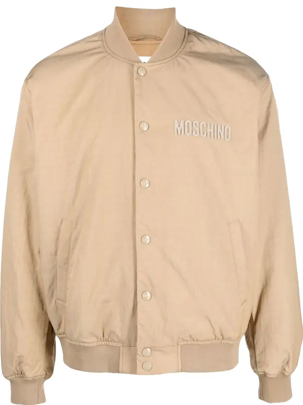 Moschino Embroidered-logo Bomber Jacket - Neutrals