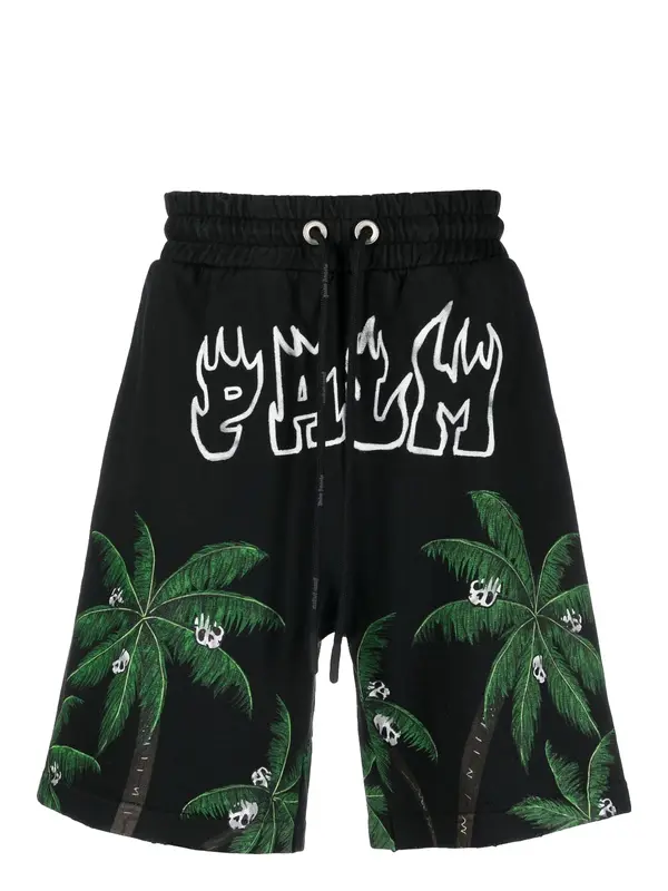 Palm Angels Palm-print Sweatshorts - Black