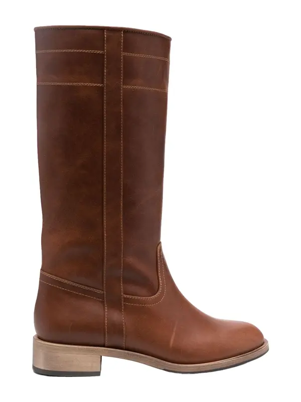 SCAROSSO Leather Knee-high Boots - Brown