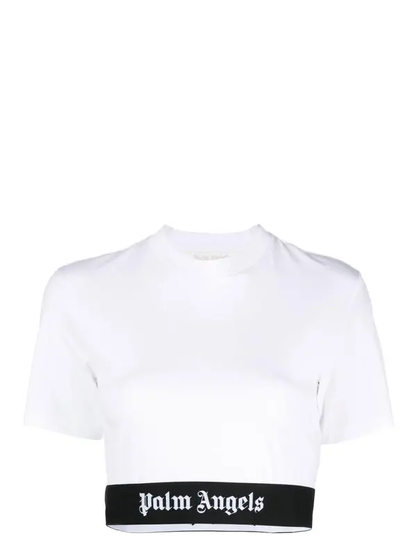 Palm Angels Logo-underband Cropped T-shirt - White