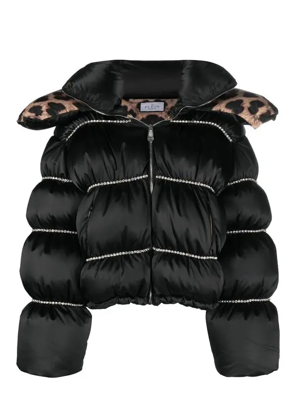 Philipp Plein Flame Embellished Puffer Jacket - Black