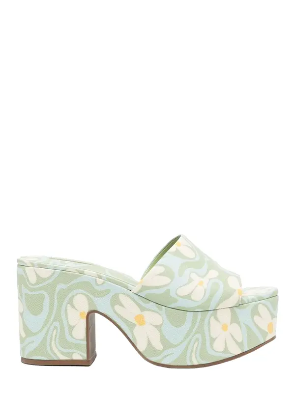Larroude 90mm Floral-print Platform Sandals - Green