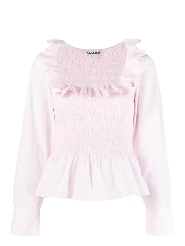 GANNI Ruffle-trim Shirred Top - Pink