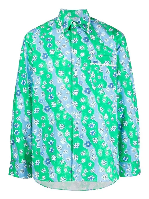 Marni Cotton Floral-print Shirt - Green
