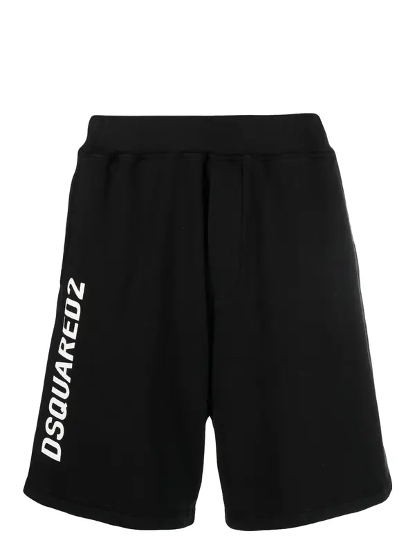 Dsquared2 Logo Print Cotton Shorts - Black