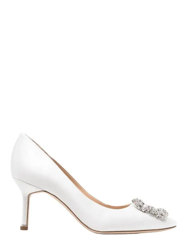 Manolo Blahnik 70mm Hangisi Crystal-buckle Pumps - Neutrals