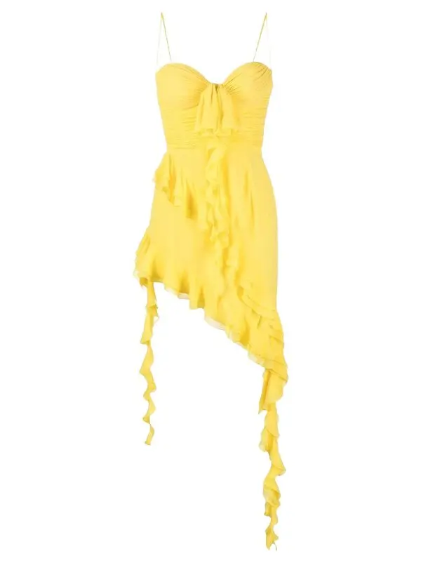 Alessandra Rich Strapless Ruffled Asymmetric Dress - Yellow