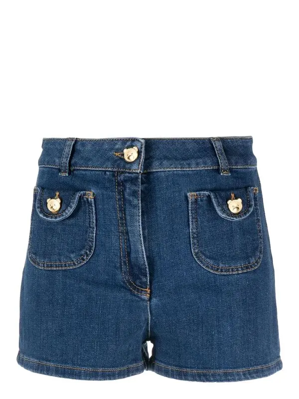 Moschino Bear Button Denim Shorts - Blue