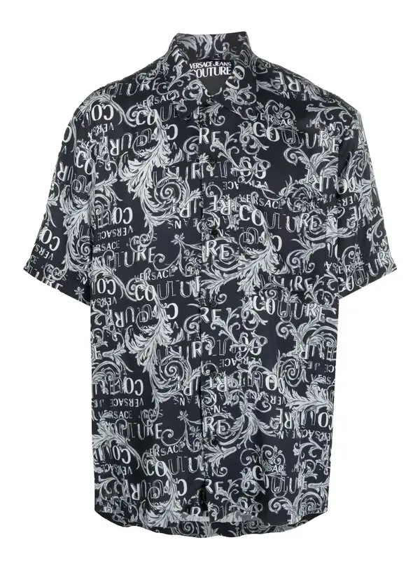 Versace Baroque-print Short-sleeve Shirt - Black