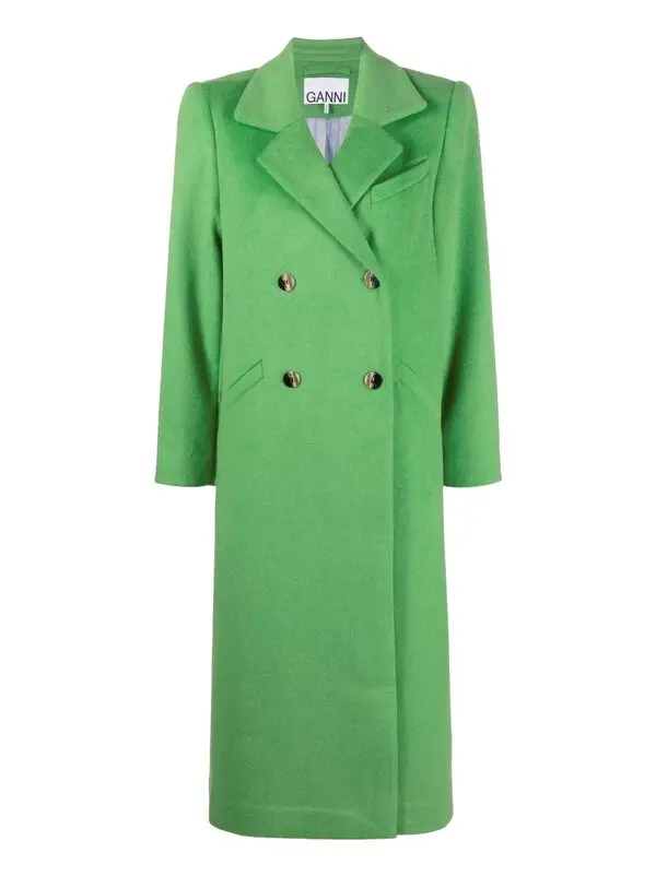GANNI Double-breasted Button-fastening Coat - Green