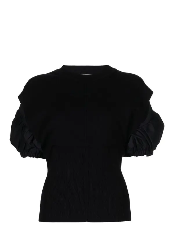 3.1 Phillip Lim Poplin-combo Puff-sleeve Top - Black