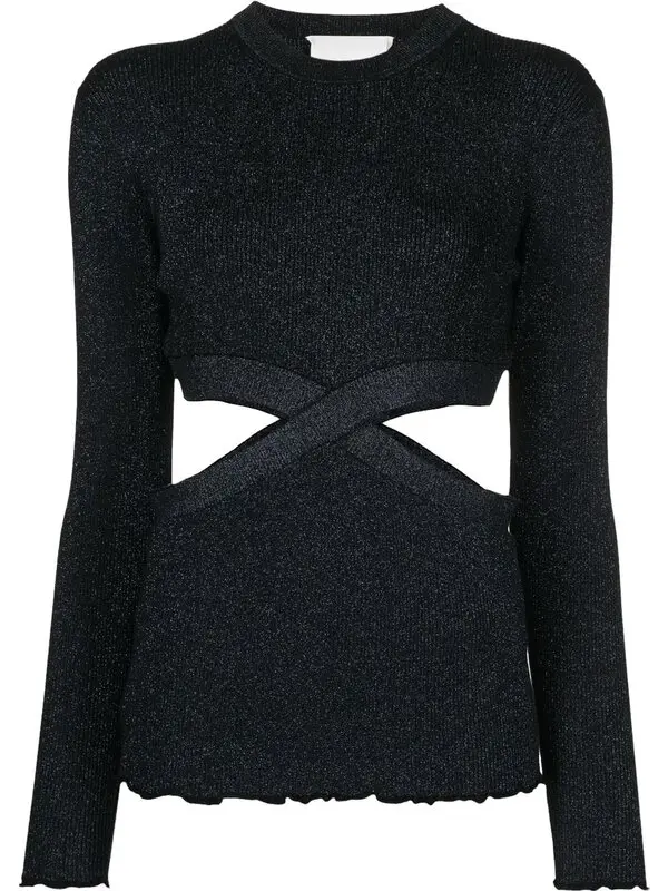 3.1 Phillip Lim Lurex Cut-out Knitted Top - Black