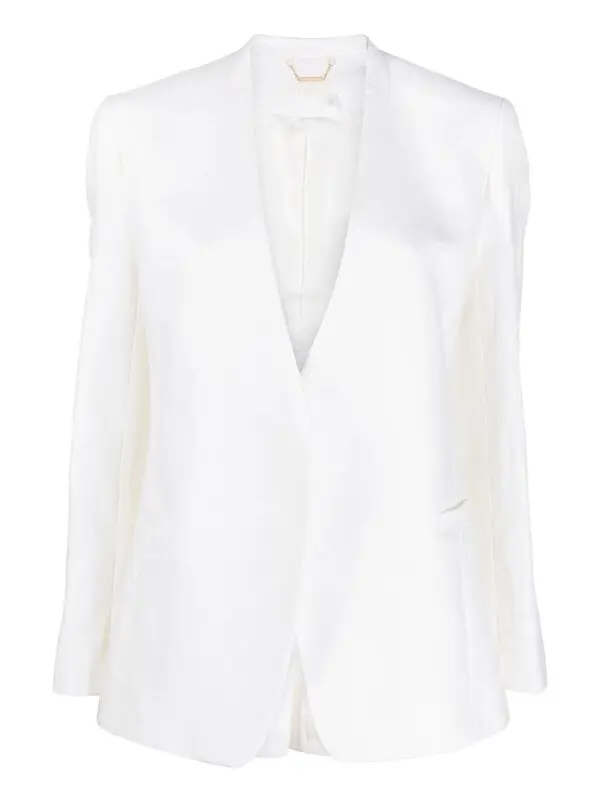 Chloé V-neck Linen Blazer - Neutrals