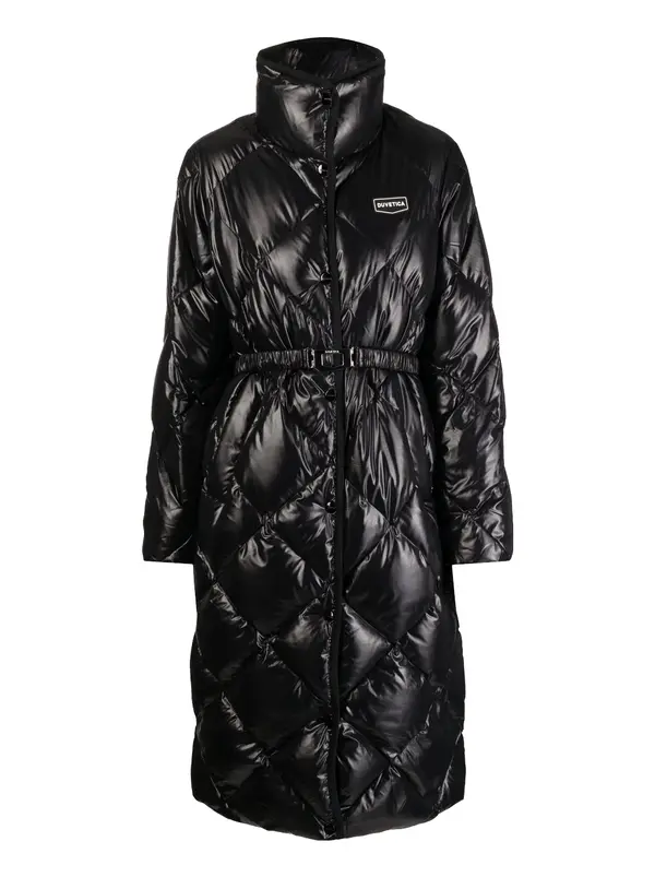 Duvetica Quilted Coat With Logo Patch - Black