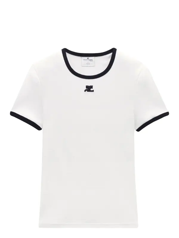 COURREGES Contrast-trim Cotton T-shirt - White