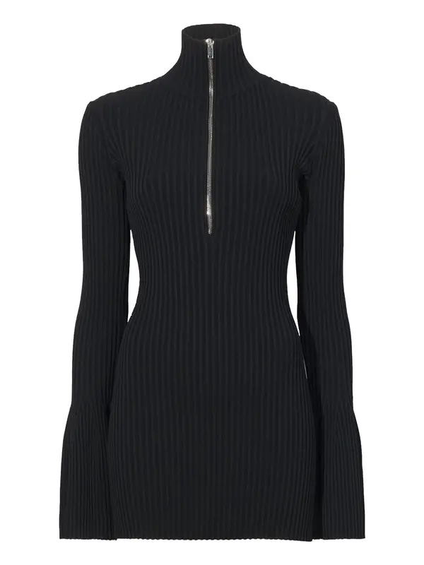 Proenza Schouler Half-zip Rib Knit Top - Black