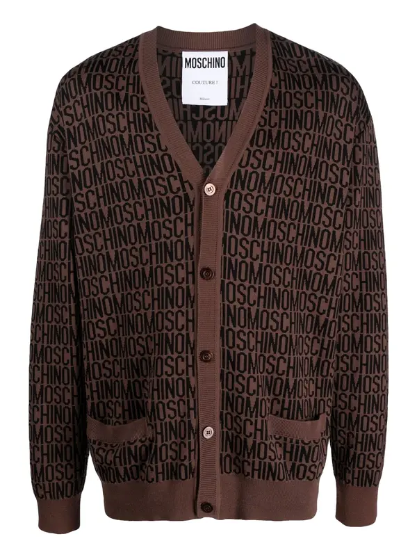 Moschino All-over Logo Knit Cardigan - Brown