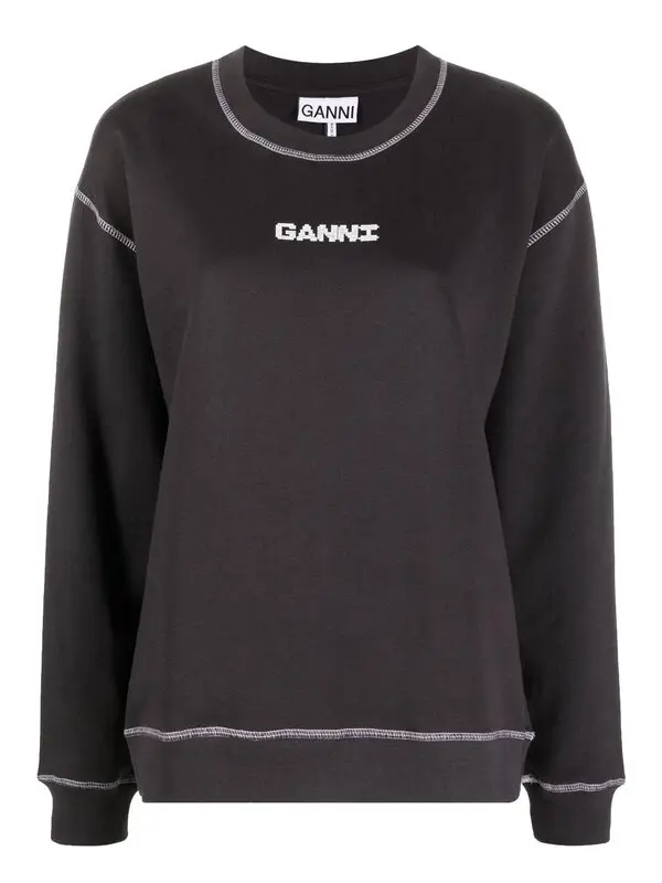 GANNI Logo-print Long-sleeve T-shirt - Grey