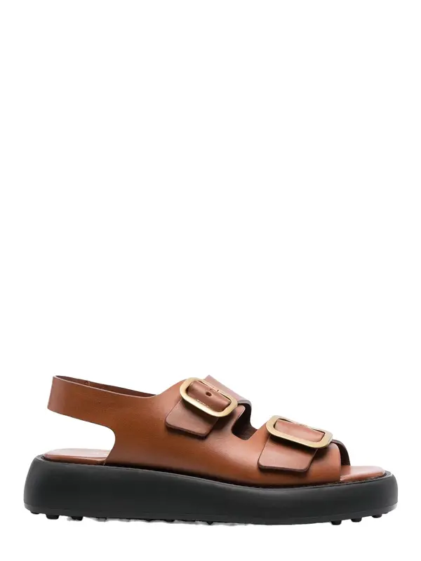 TOD'S Double-buckle Leather Sandals - Brown