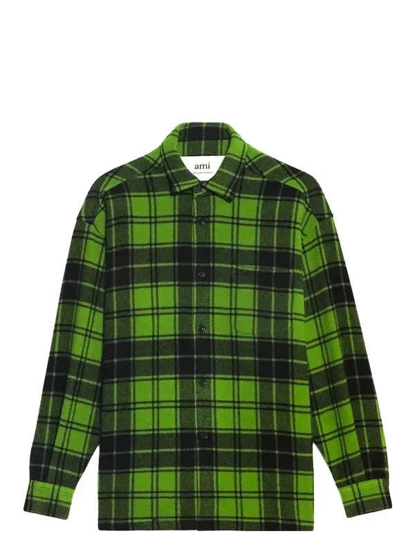 Ami Logo-print Plaid Shirt - Green