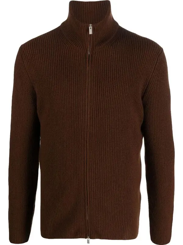 DELL'OGLIO Front Zip-fastening Knit Cardigan - Brown