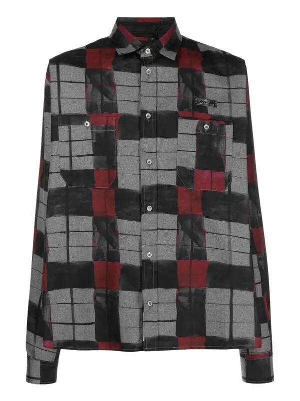 4SDESIGNS Checked Pattern Long Sleeved Shirt - Grey