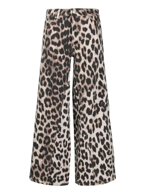 GANNI Leopard Print Organic Cotton Trousers - Neutrals