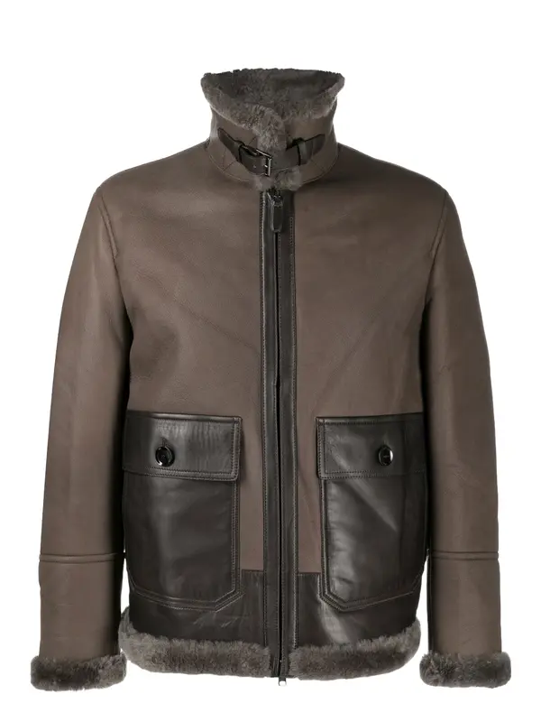 Brioni Shearling Panelled Lambskin Jacket - Brown