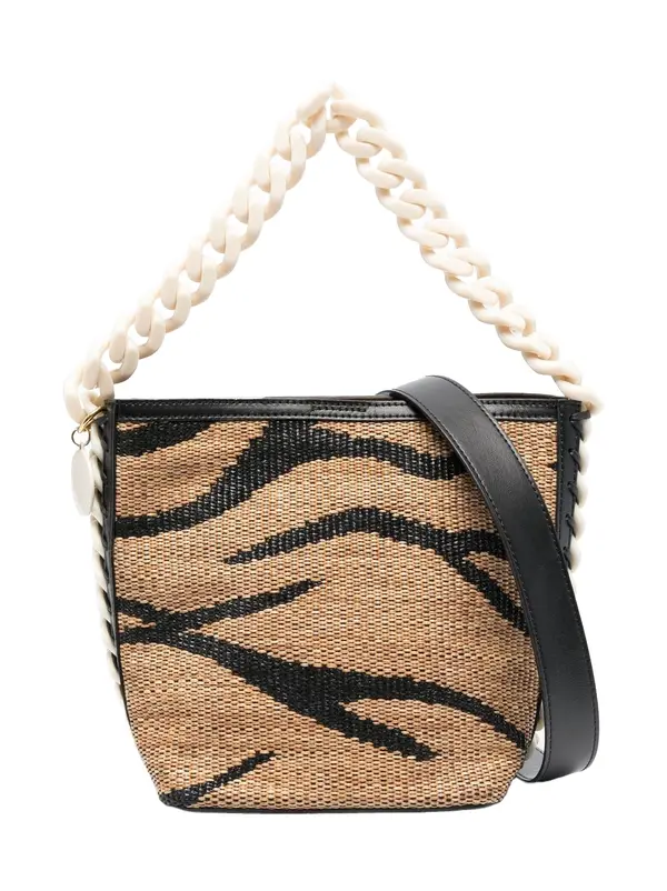 Stella McCartney Tiger Jacquard Raffia Bucket Bag - Neutrals