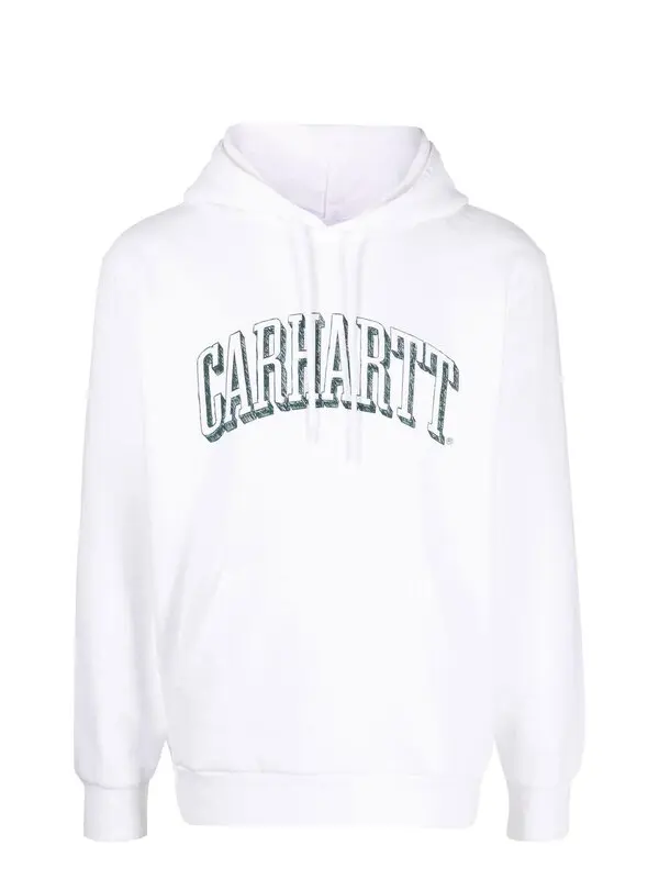 Carhartt Work In Progress Logo Print Drawstring Hoodie - White