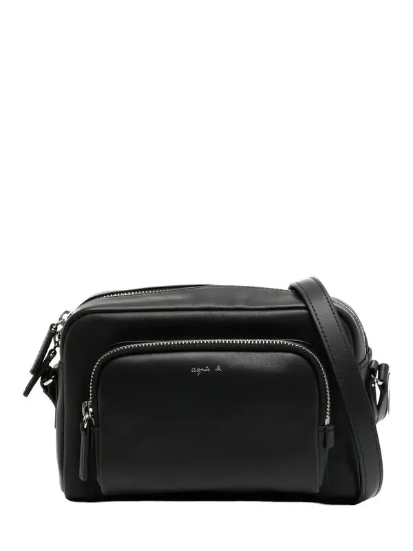 AGNÈS B. Engraved-logo Leather Crossbody Bag - Black