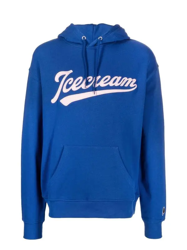 ICECREAM Logo Embroidery Drawstring Hoodie - Blue
