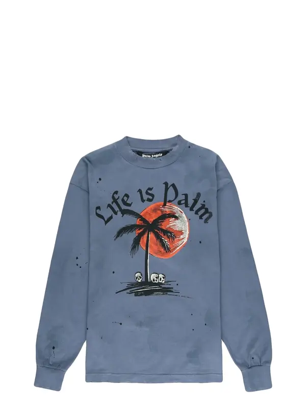Palm Angels Distressed Graphic-print Sweatshirt - Blue