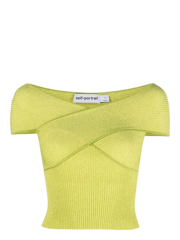 SELF-PORTRAIT Knitted Off-shoulder Top - Green