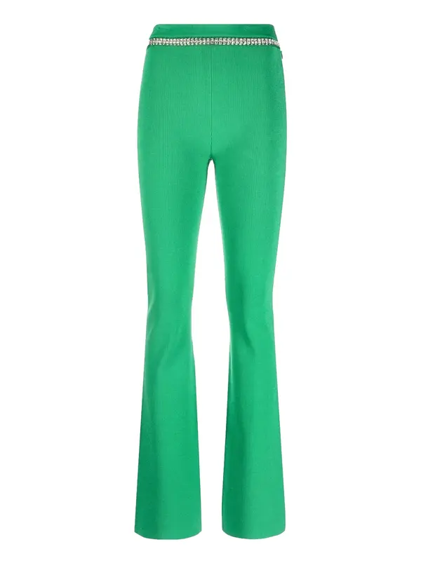 Rabanne Rhinestone-embellished Ribbed-knit Flared Trousers - Green