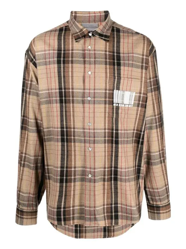 VTMNTS Plaid-check Long-sleeve Shirt - Neutrals