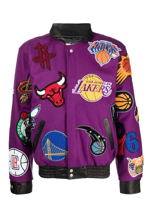 JEFF HAMILTON Los Angeles Lakers Patch Bomber Jacket - Purple