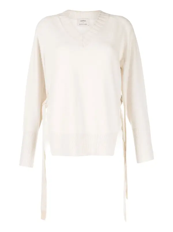 ONEFIFTEEN V-neck Jumper With Sheer Detail - White