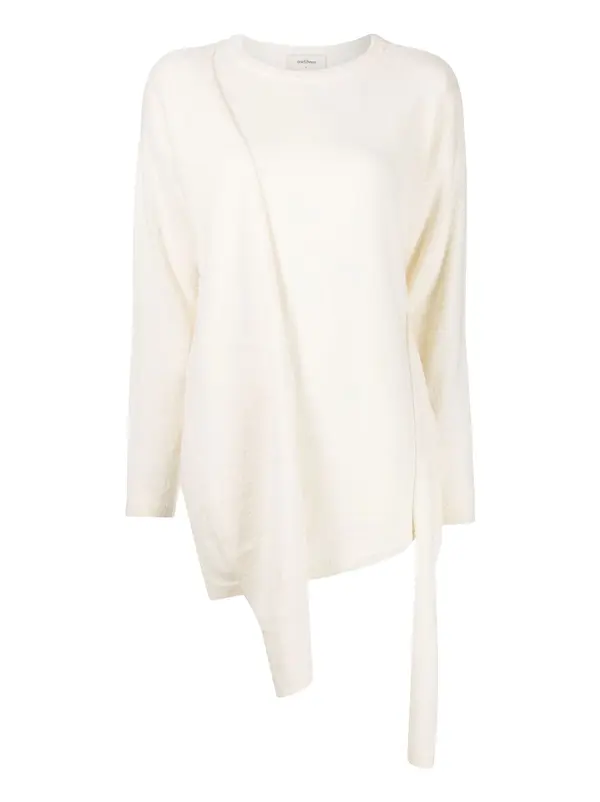 ONEFIFTEEN Asymmetric-hem Knit Top - White