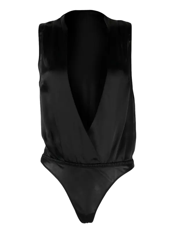 MAISON CLOSE V-neck Silk Bodysuit - Black