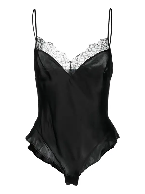 MAISON CLOSE Lace-trimmed Silk Body - Black