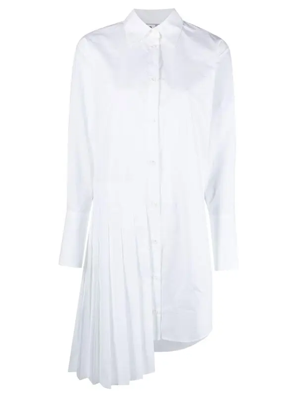 Off-White Diag Plissé Cotton Shirt Dress - White
