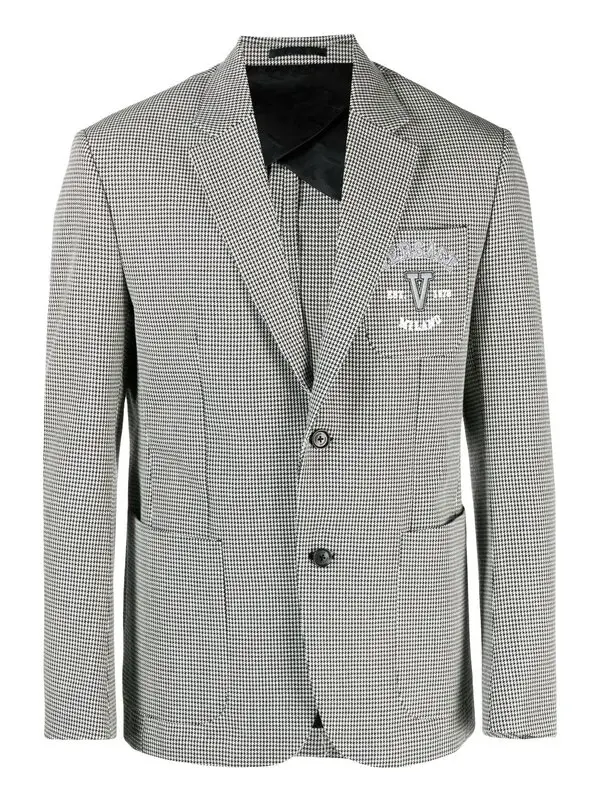 Versace Logo Embroidered Houndstooth Blazer - Black