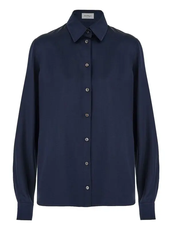 FERRAGAMO Satin Button-up Shirt - Blue