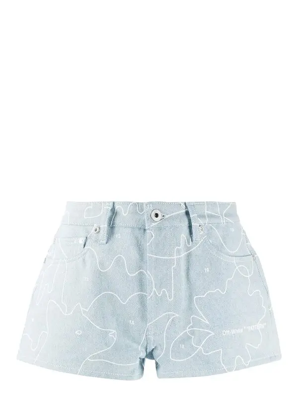 Off-White Puzzle Denim Shorts - Blue White